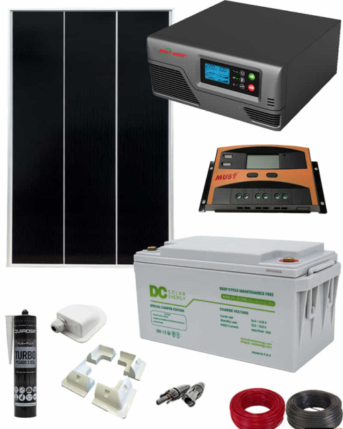 Kit Placa Solar Caravana 300W 12V con batería DC Solar 750Whdia